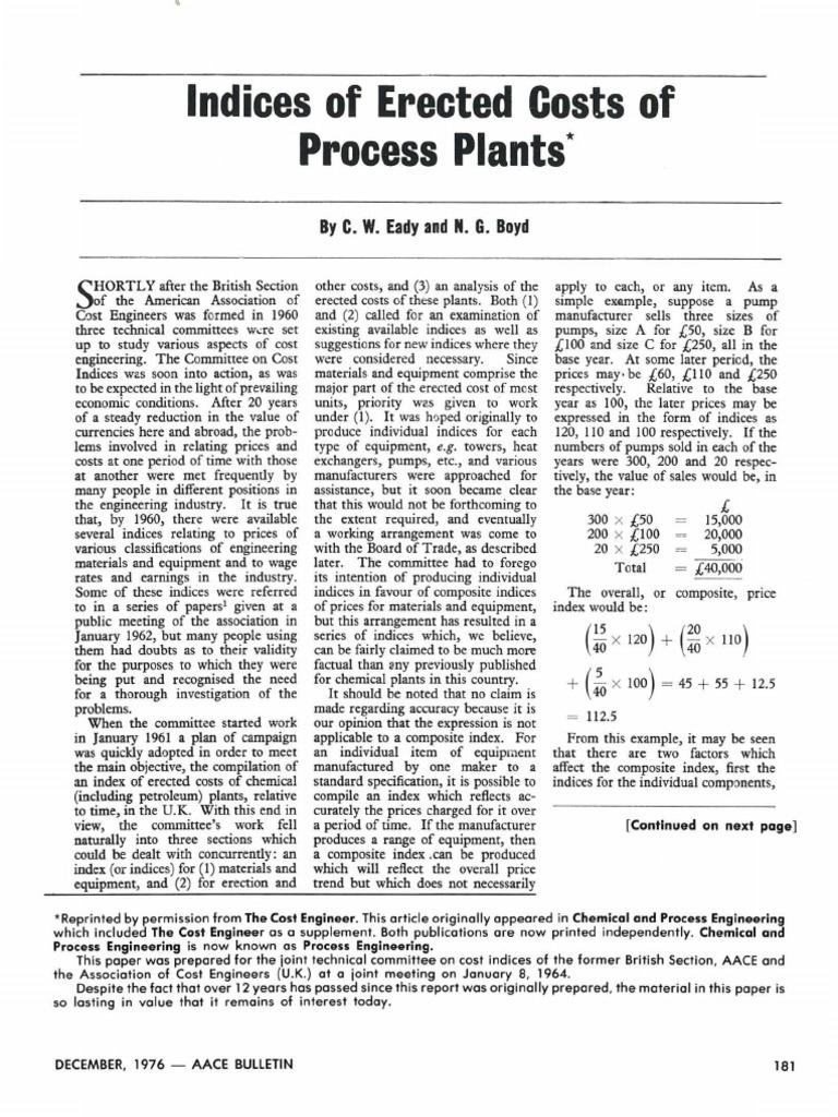 Erected Cost Indices for Process Plants | PDF | Prices | Engineering