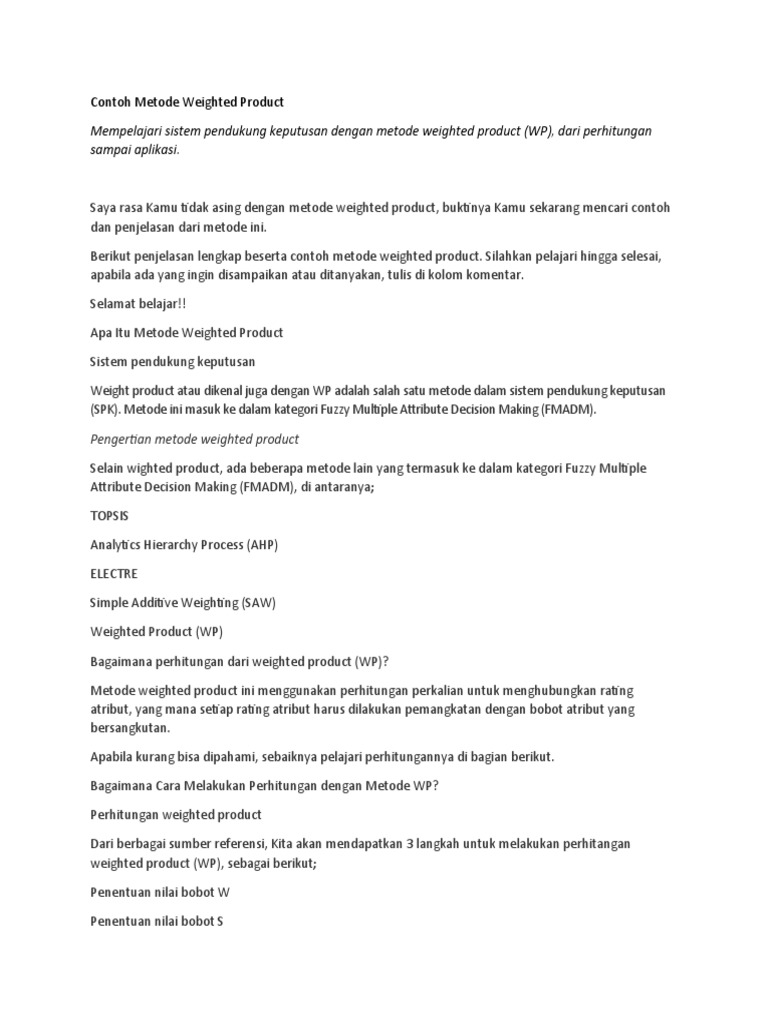 Contoh Metode Weighted Product | PDF