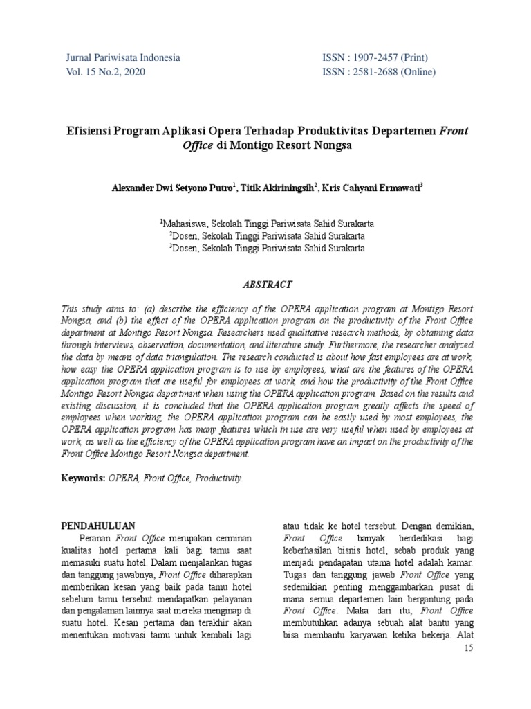 Efisiensi Aplikasi OPERA di Front Office | PDF | Scientific Method ...