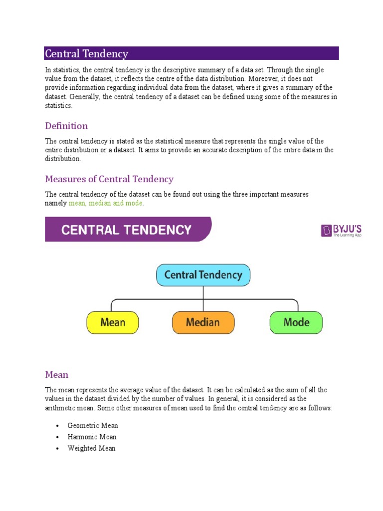 Understanding Central Tendency in Statistics | PDF | Mean | Mode ...