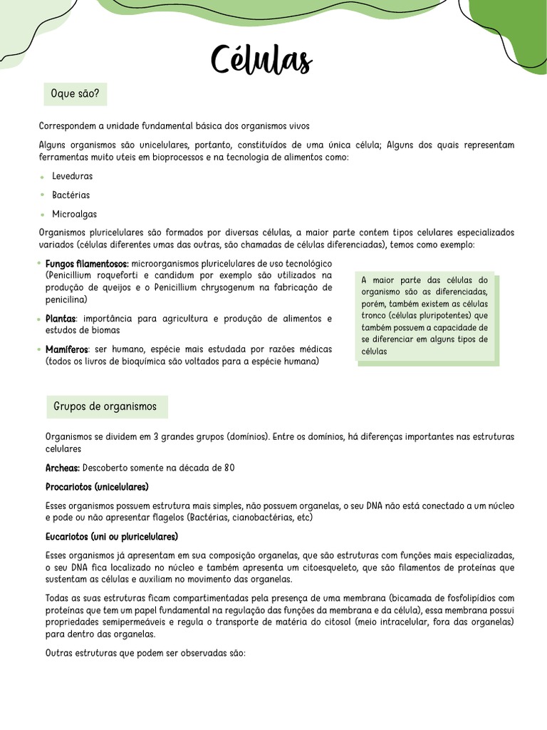 Aula 1 - Células | PDF | Célula (Biologia) | Organismos