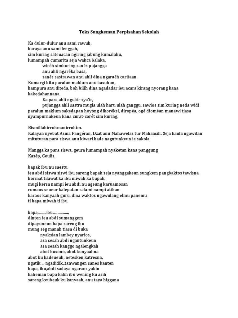 Teks Sungkeman Sedih Perpisahan Sekolah | PDF