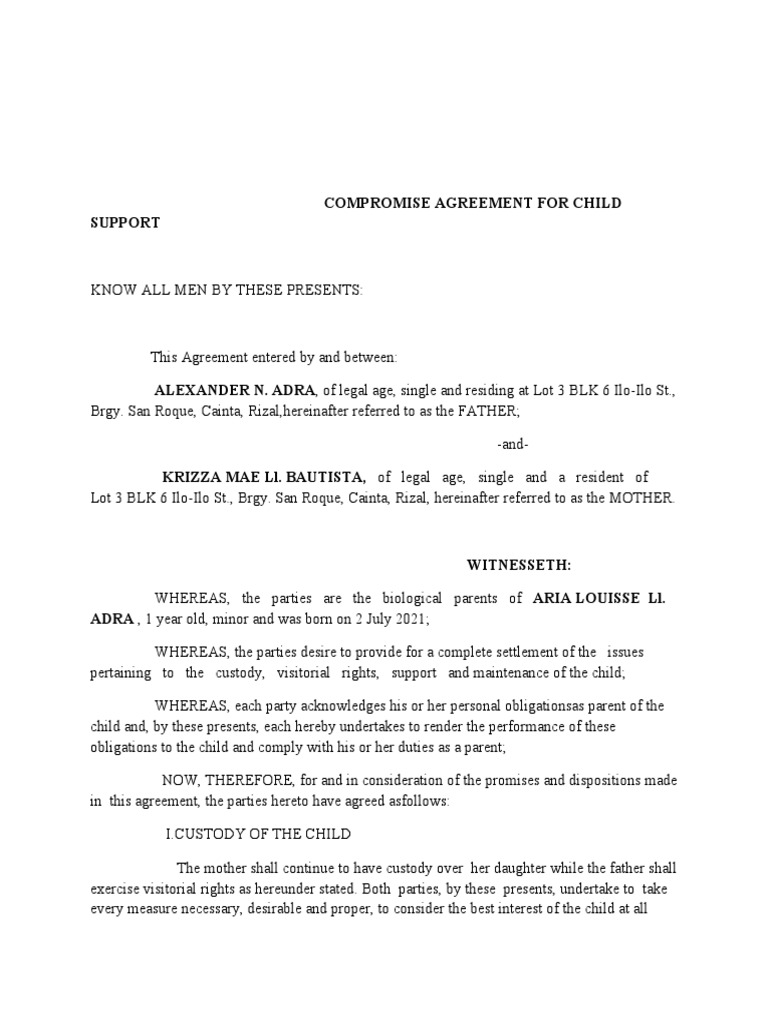 Child Support and Custody Agreement | PDF | Justice | Crime & Violence