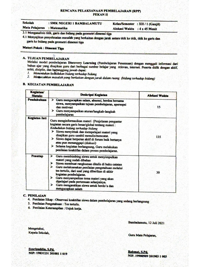 Contoh RPP Discovery Learning | PDF