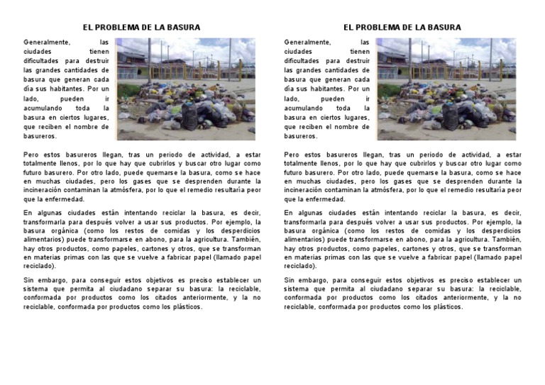 EL PROBLEMA DE LA BASURA Ficha | PDF | Residuos | Vertedero