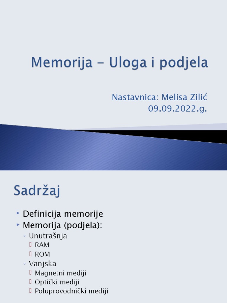 Memorija - Uloga I Podjela | PDF