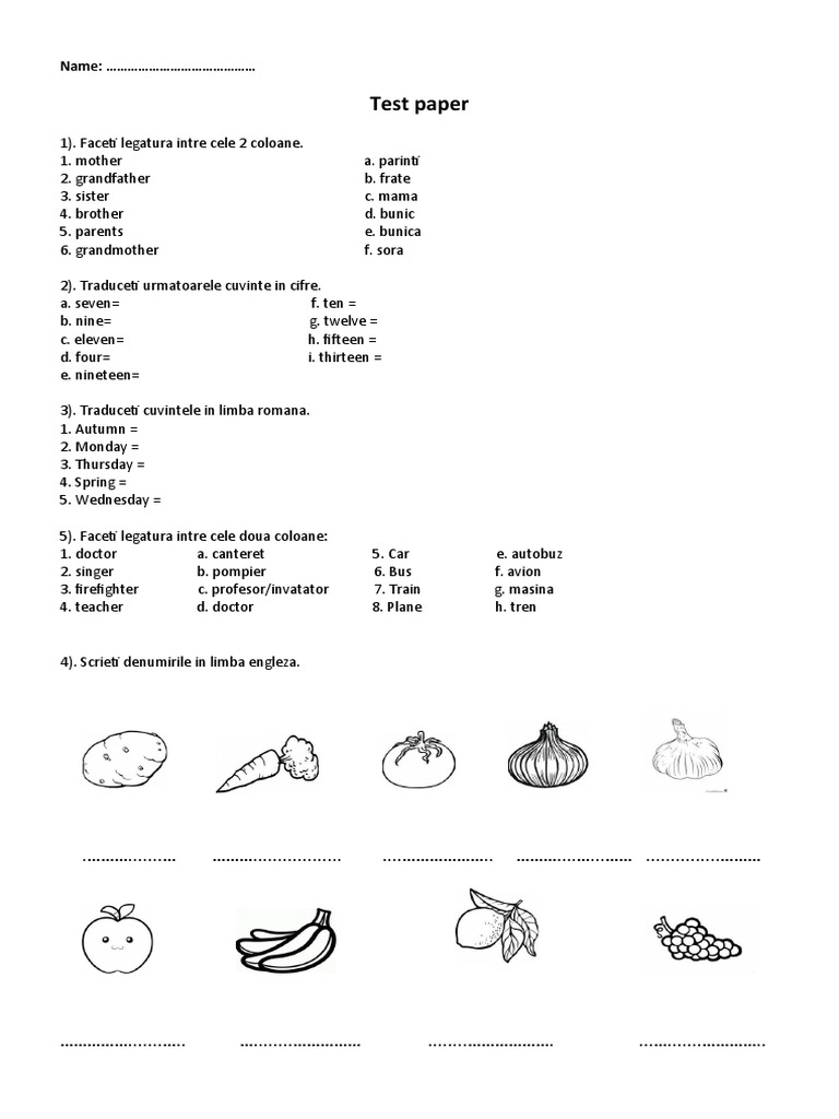 Test Engleza Clasa 1 Scurt | PDF | Domestic Life | Manufactured Goods