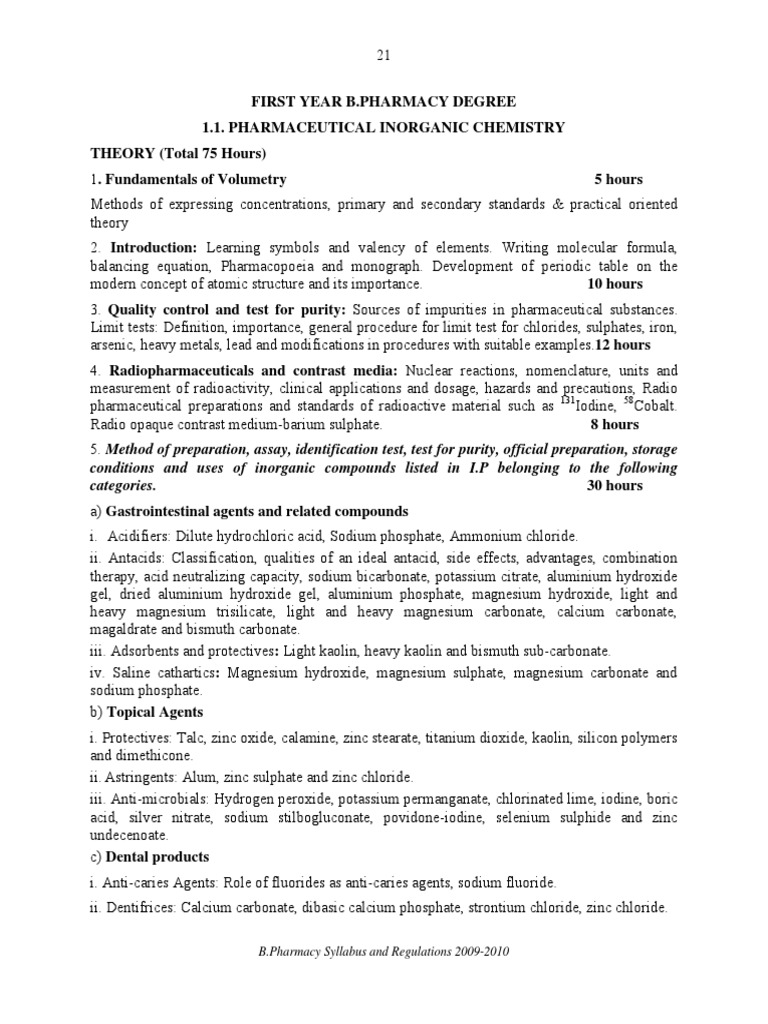 21 FIRST YEAR B.PHARMACY DEGREE 1.1. PHARMACEUTICAL INORGANIC CHEMISTRY (PDFDrive) | PDF ...
