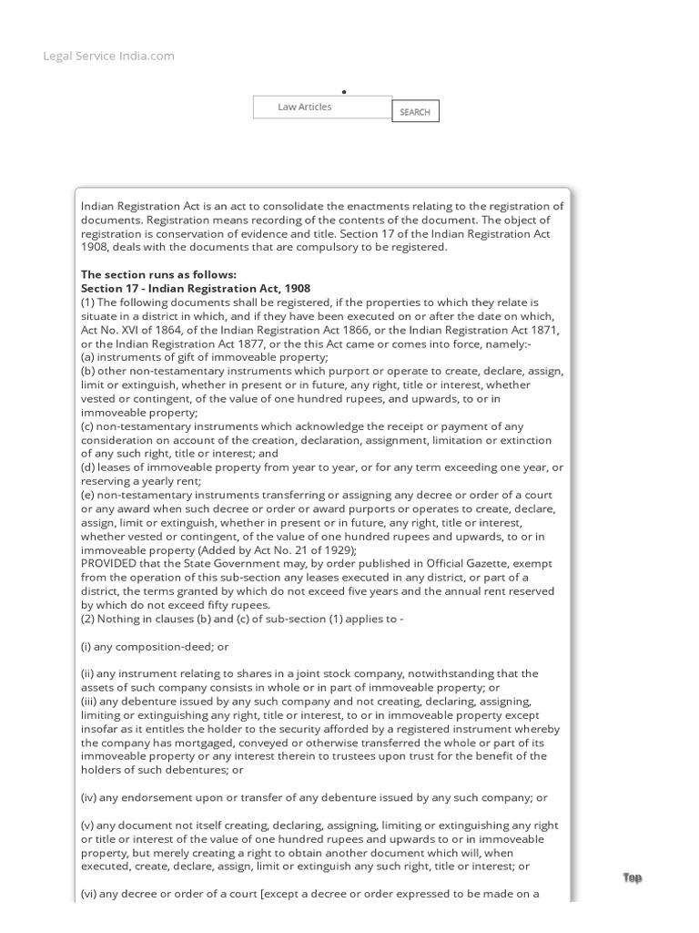 Sec 17 of Indian Registration Act, 1908 | PDF | Mortgage Law | Deed