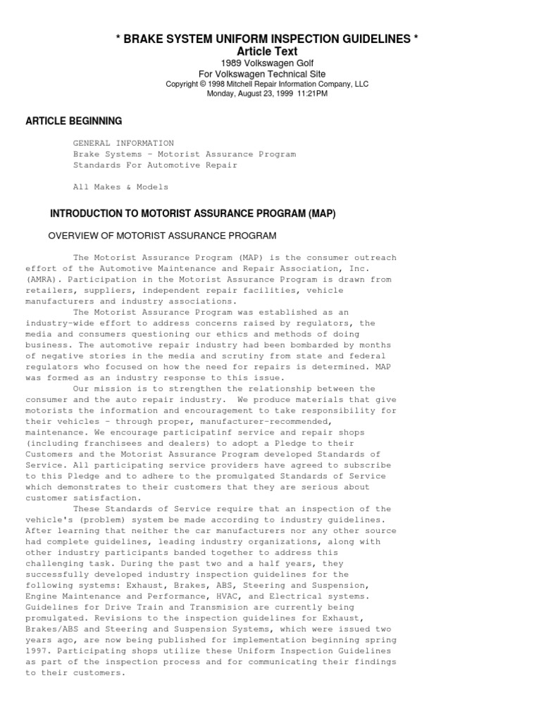 Brake System Uniform Inspection Guidelines | PDF | Anti Lock Braking ...