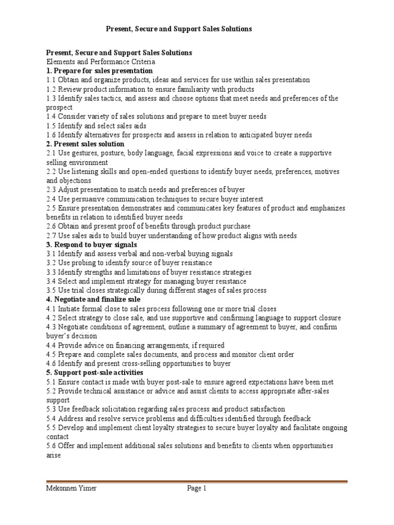 Present, Secure and Support Sales Solutions Present, Secure and Support ...