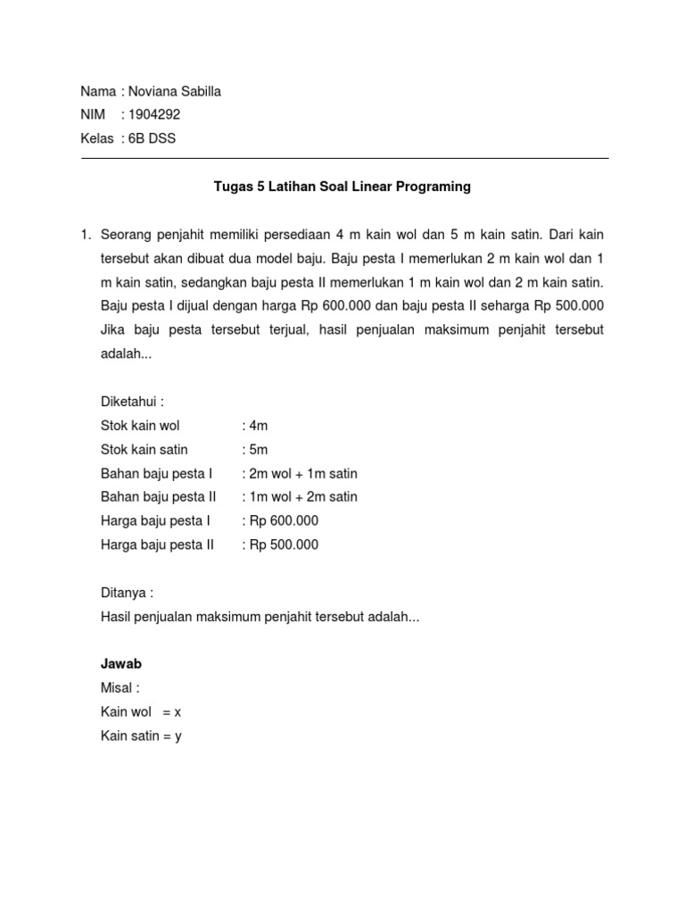 Latihan Soal Program Linier Dan Pembahasan | PDF