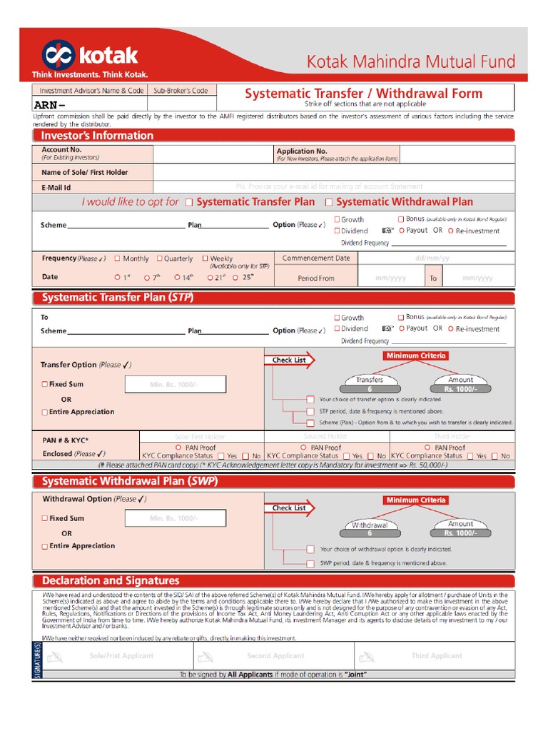 Kotak Mahindra - STP SWP Form | PDF Kotak Mahindra - STP SWP Form | PDF