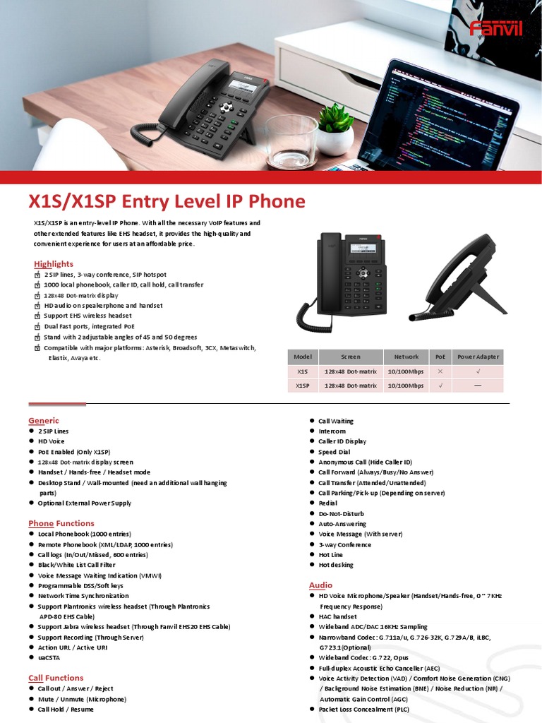 Fanvil - X1S - X1SP Enterprise IP Phone | PDF | Session Initiation ...