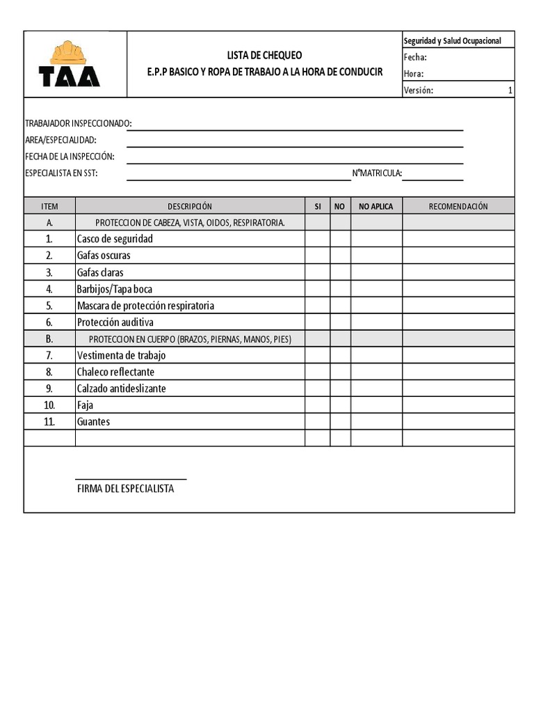 Check List de Epp Basico | PDF