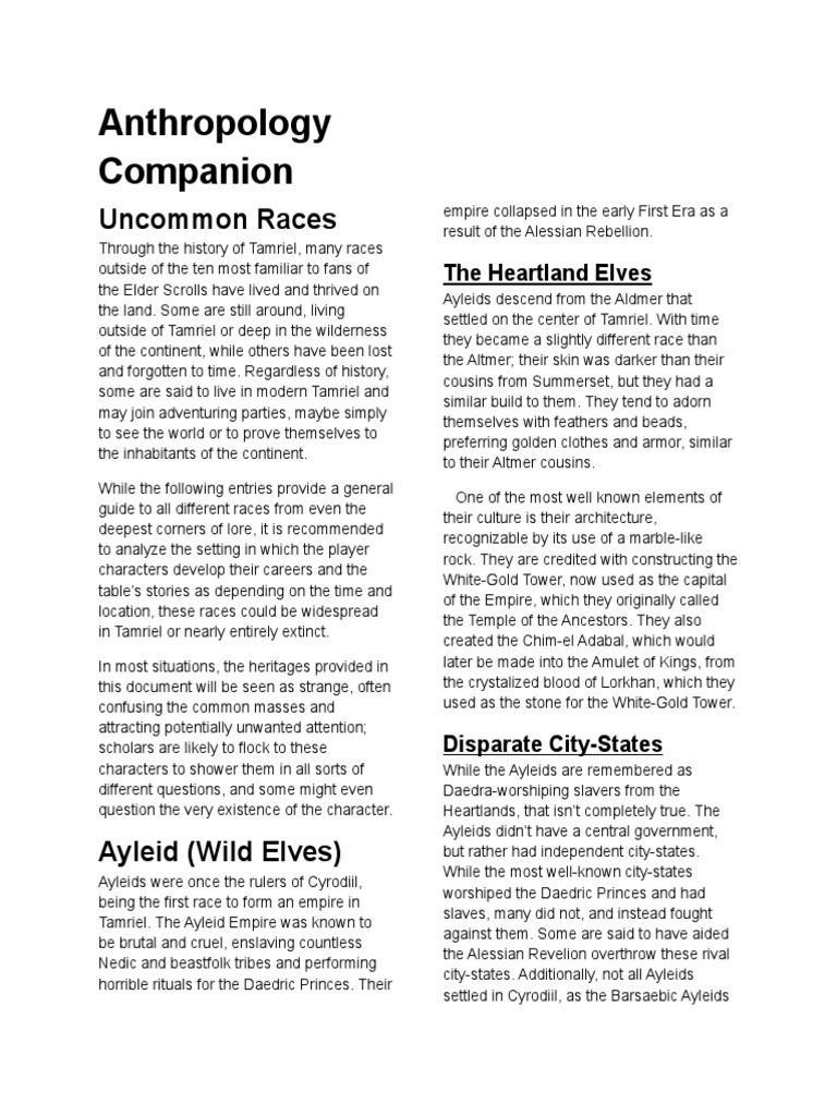 Uncommon Elder Scrolls Races Guide | PDF | Young Adult