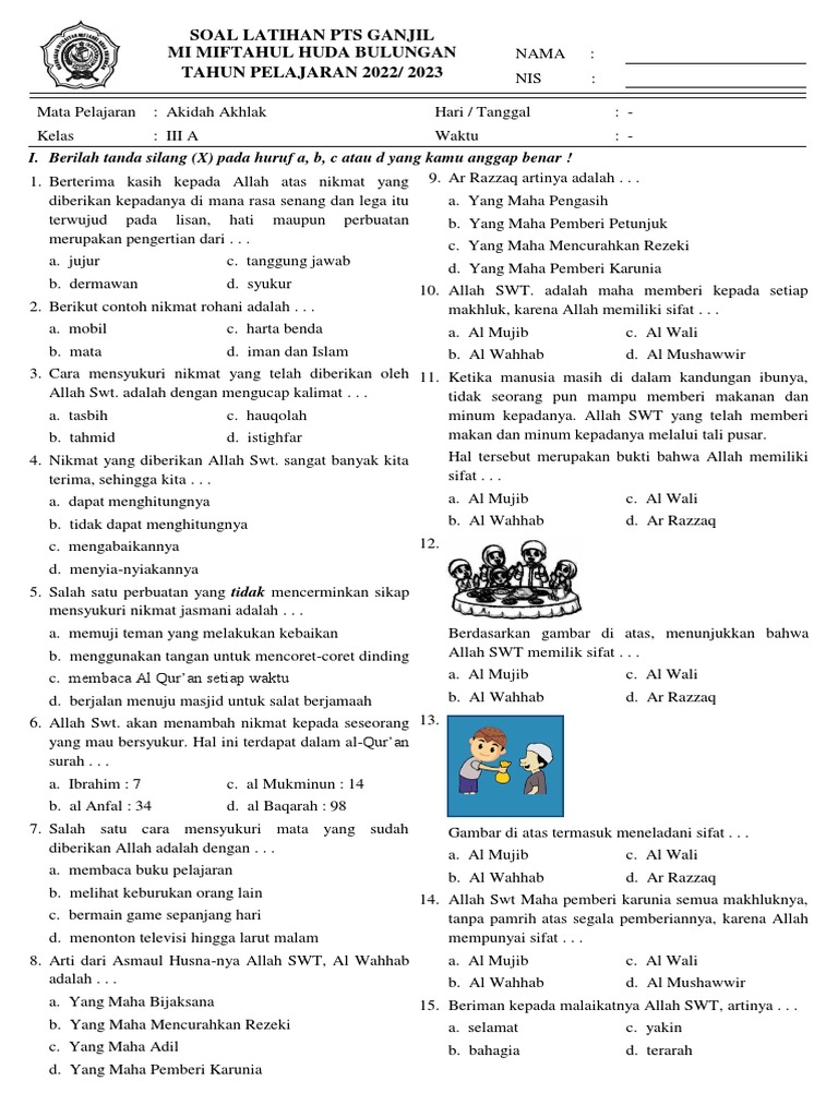 Soal Latihan PTS Akidah Akhlak Kelas 3 | PDF