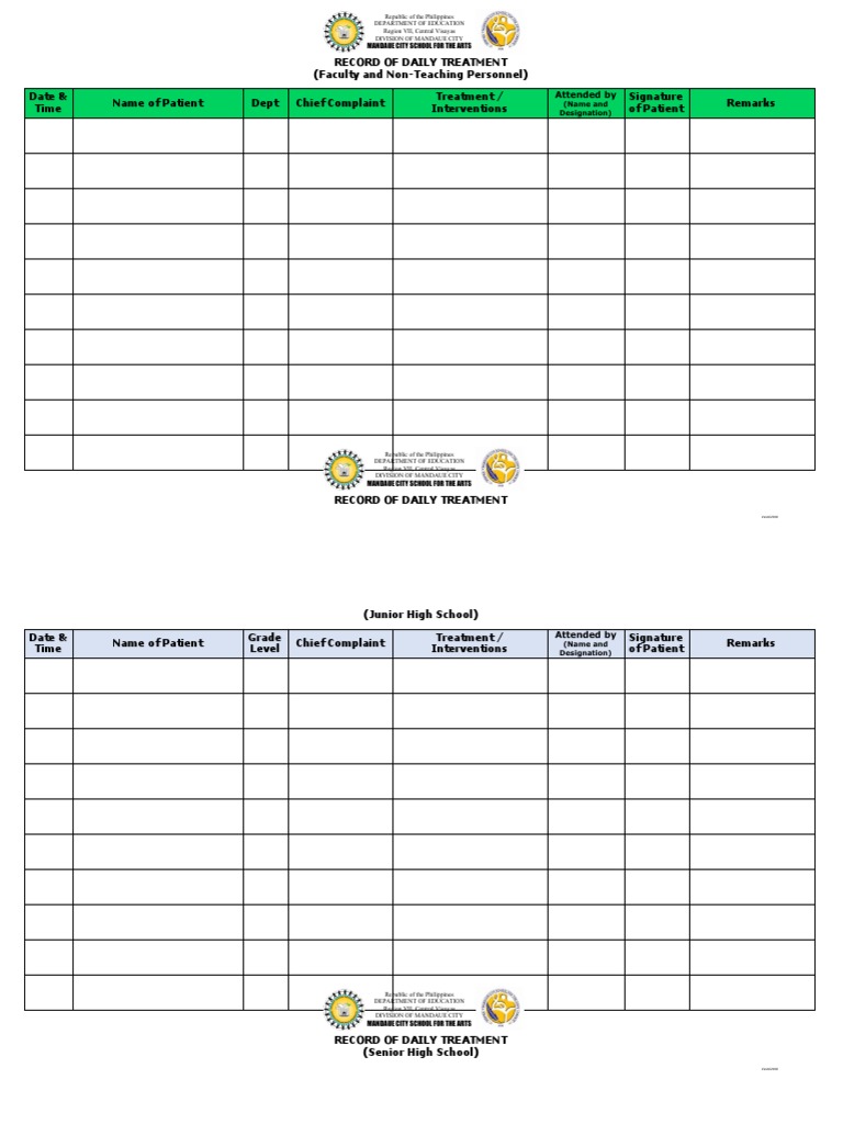 Daily Treatment Record Form | PDF | Medical Specialties | Public Services
