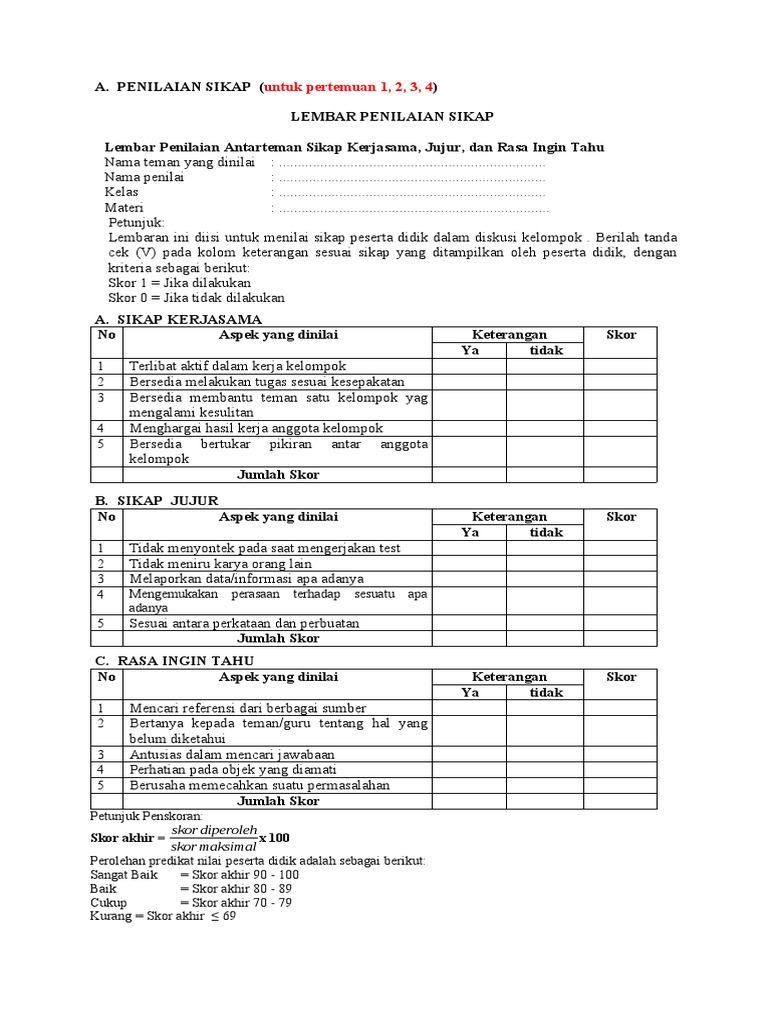 Instrumen Penilaian Kelas 9 - Fix | PDF