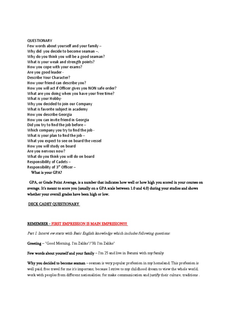 Deck Cadet Interview Preparation Guide | PDF | Ships | Oil Tanker