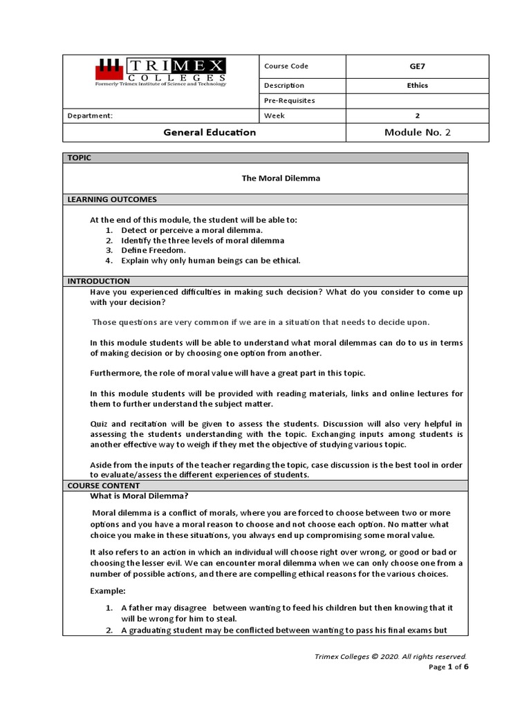 GE7-Ethics Module-2 | PDF | Morality | Learning