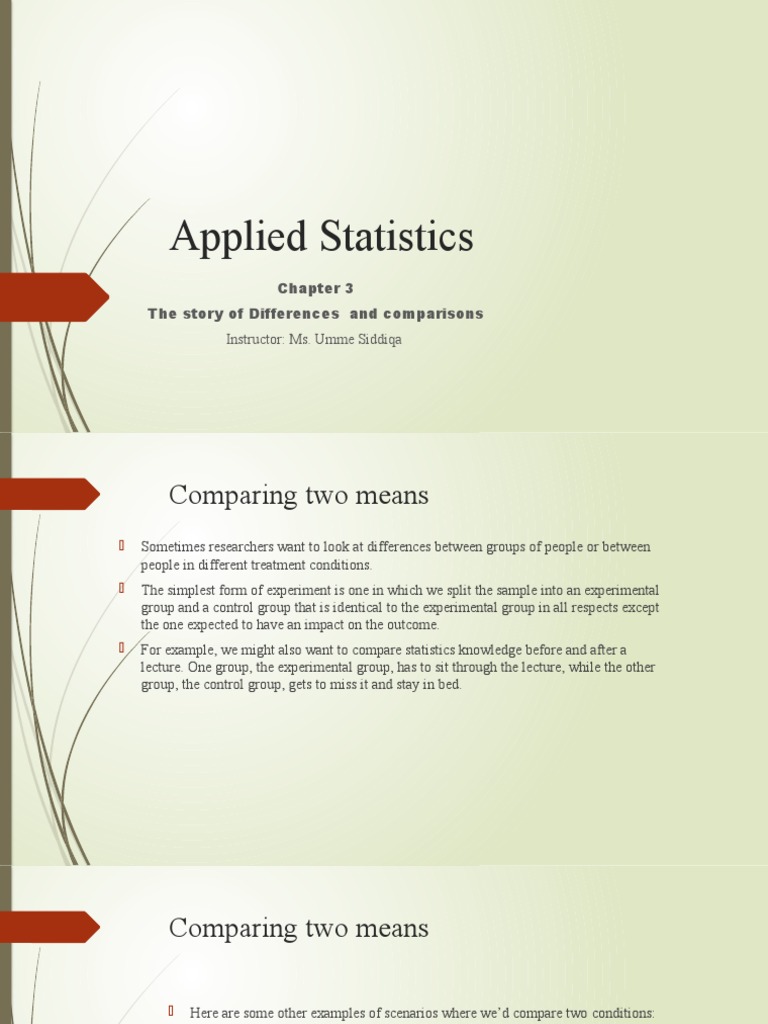 Applied Statistics Chapter 3 Comparisons | PDF | Student's T Test ...
