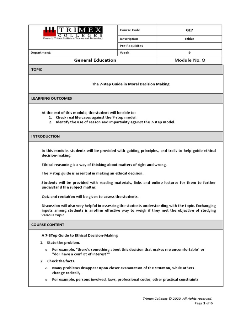 GE7-Ethics Module-7 | PDF | Choice | Decision Making