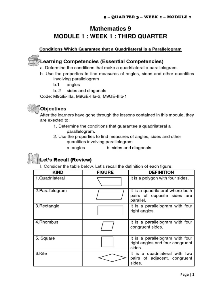 MATH_GRADE9_QUARTER3_WEEK1_MODULE1 | PDF | Euclidean Plane Geometry ...
