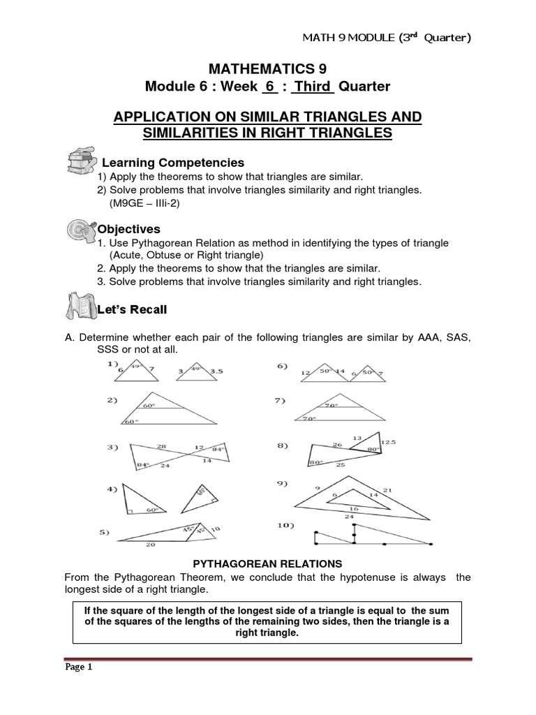 Math Grade9 Quarter3 Week6 Module6 | PDF | Triangle | Mathematics