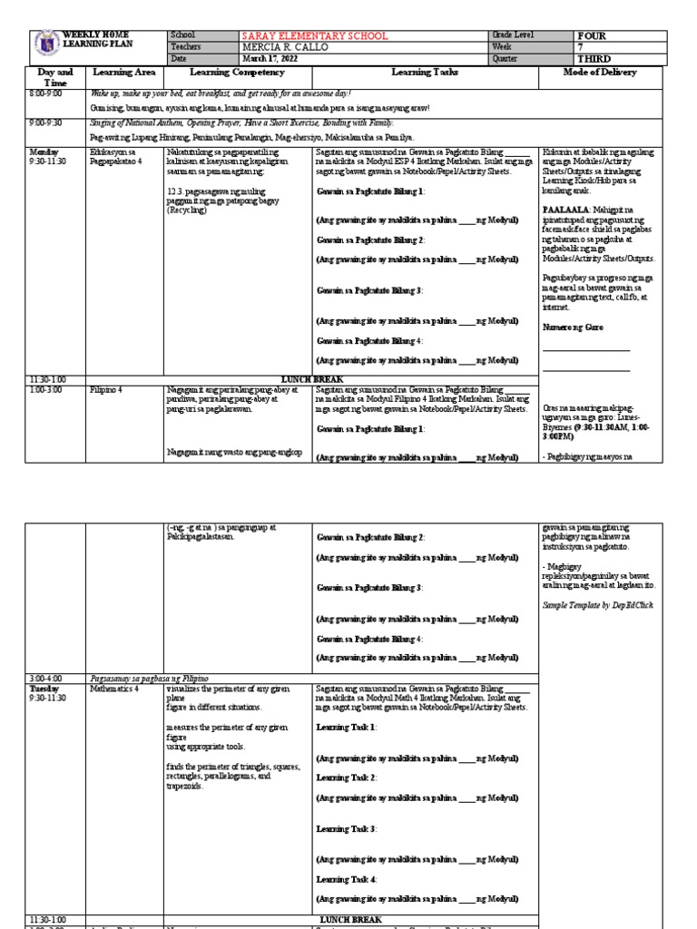 WHLP - Grade 4 (Q3 Week 7) | PDF