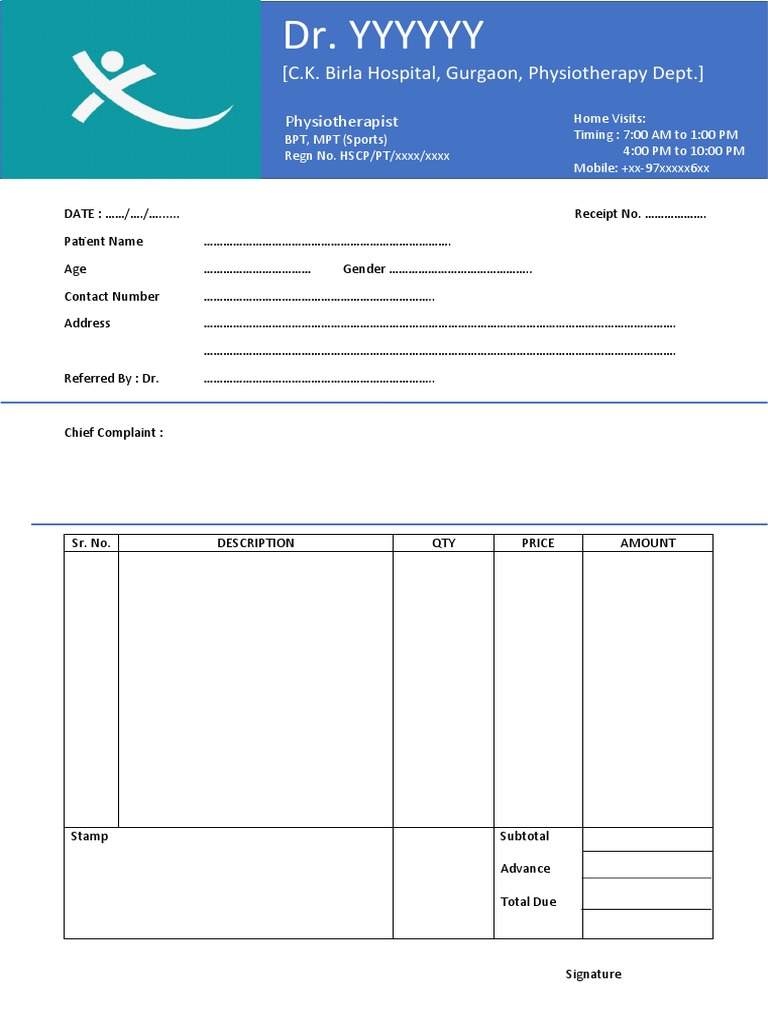 Physiotherapy Bill Format2 | PDF