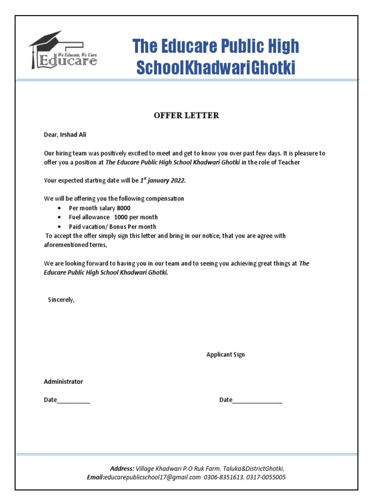 Irshad Offer Letter | PDF