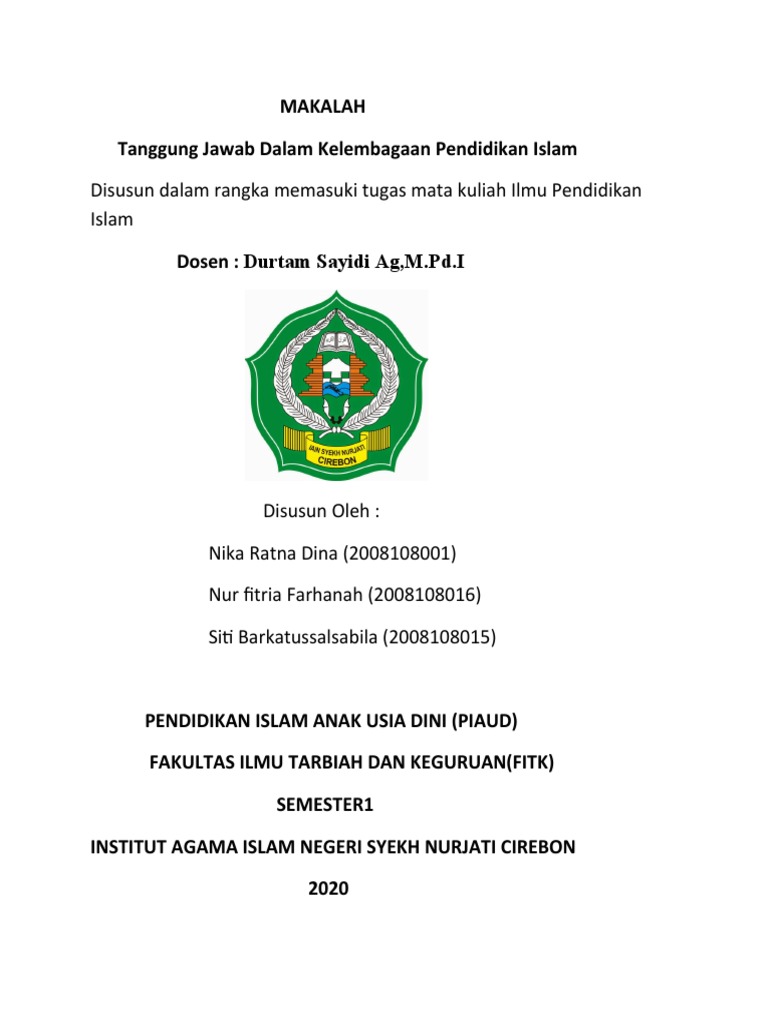 Tanggung Jawab Dalam Kelembagaan Pendidikan Islam | PDF Tanggung Jawab Dalam Kelembagaan Pendidikan Islam | PDF