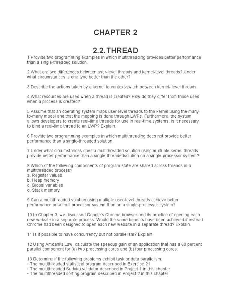 Chapter2.2-Thread Question | PDF | Thread (Computing) | Process (Computing)