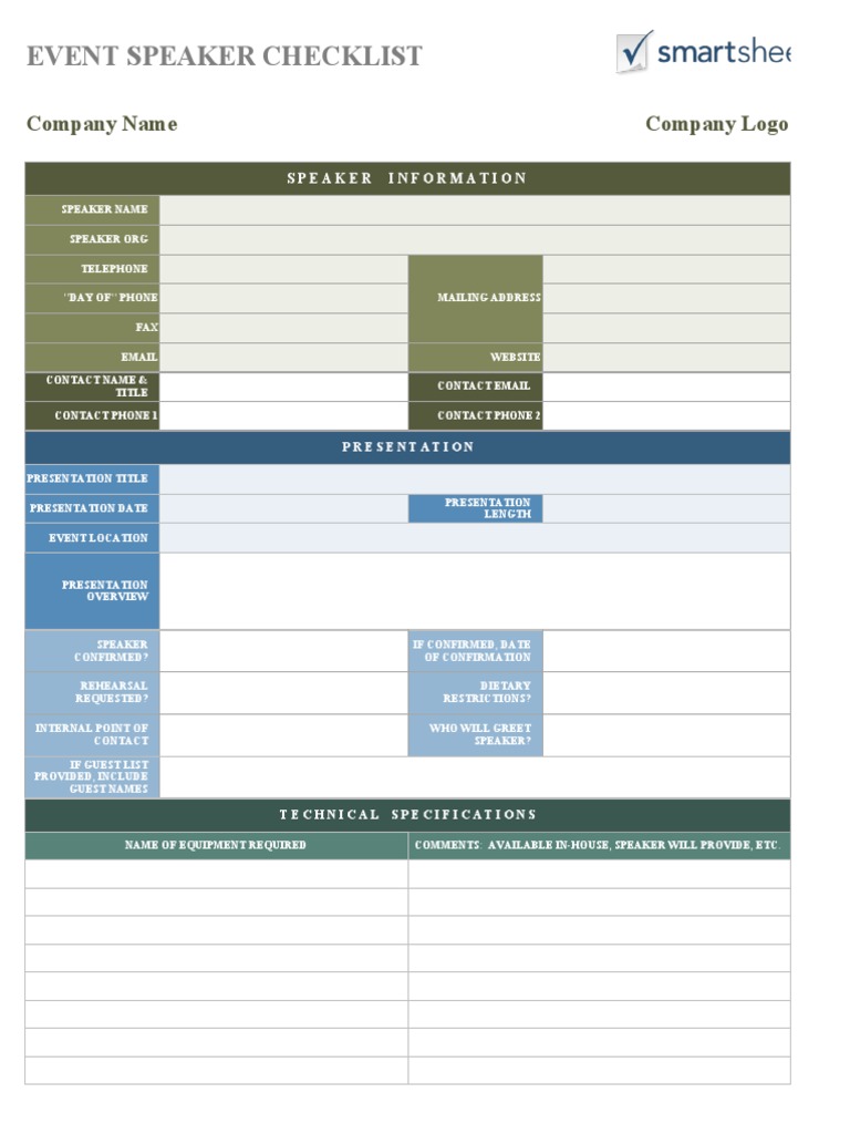 IC Event Planning Templates Event Speaker Checklist Template | PDF ...