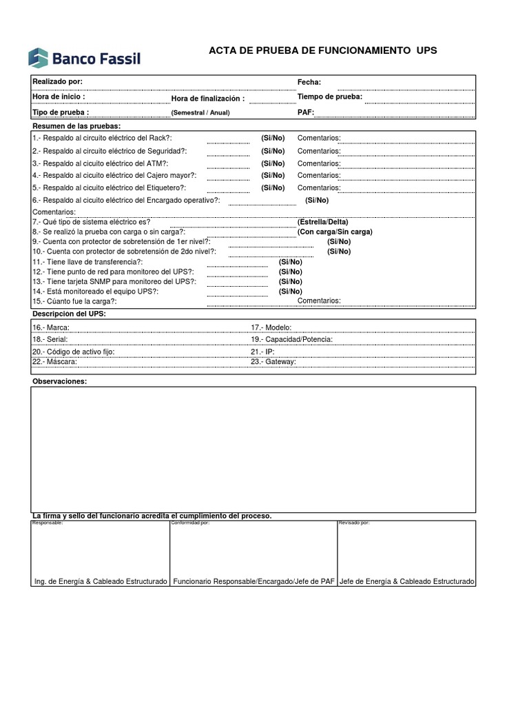 Acta de Prueba UPS - Banco Fassil (Actualizado 21-09-2022) | PDF Acta de Prueba UPS - Banco Fassil (Actualizado 21-09-2022) | PDF