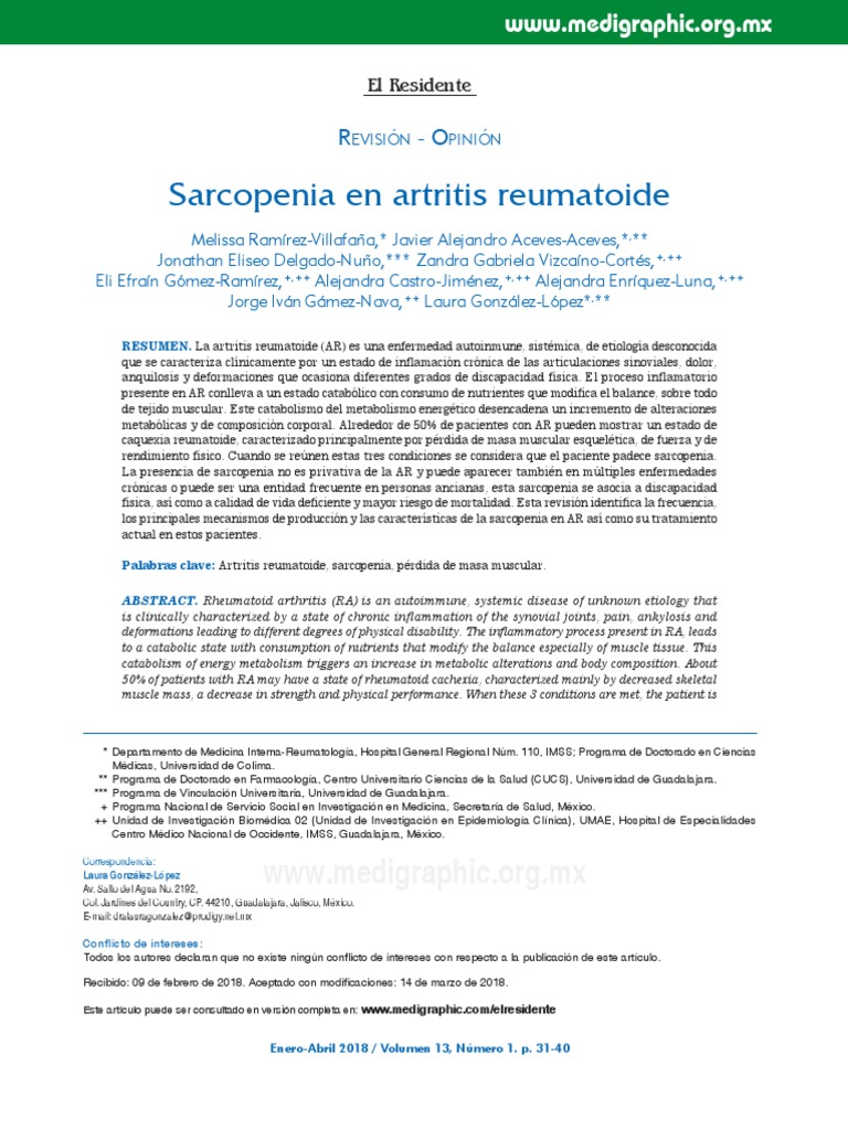Sarcopenia en Artritis Reumatoide: El Residente | PDF | Interleucina 6 ...