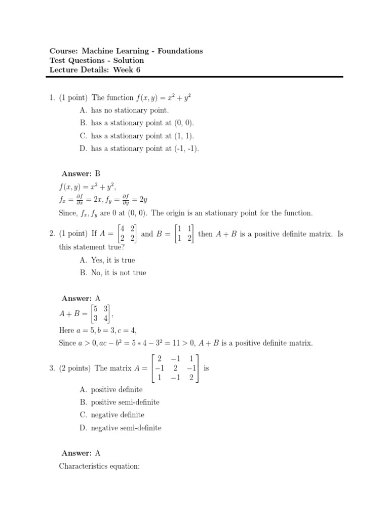 MLF Week6 Test Questions V3 Solution | PDF | Eigenvalues And ...