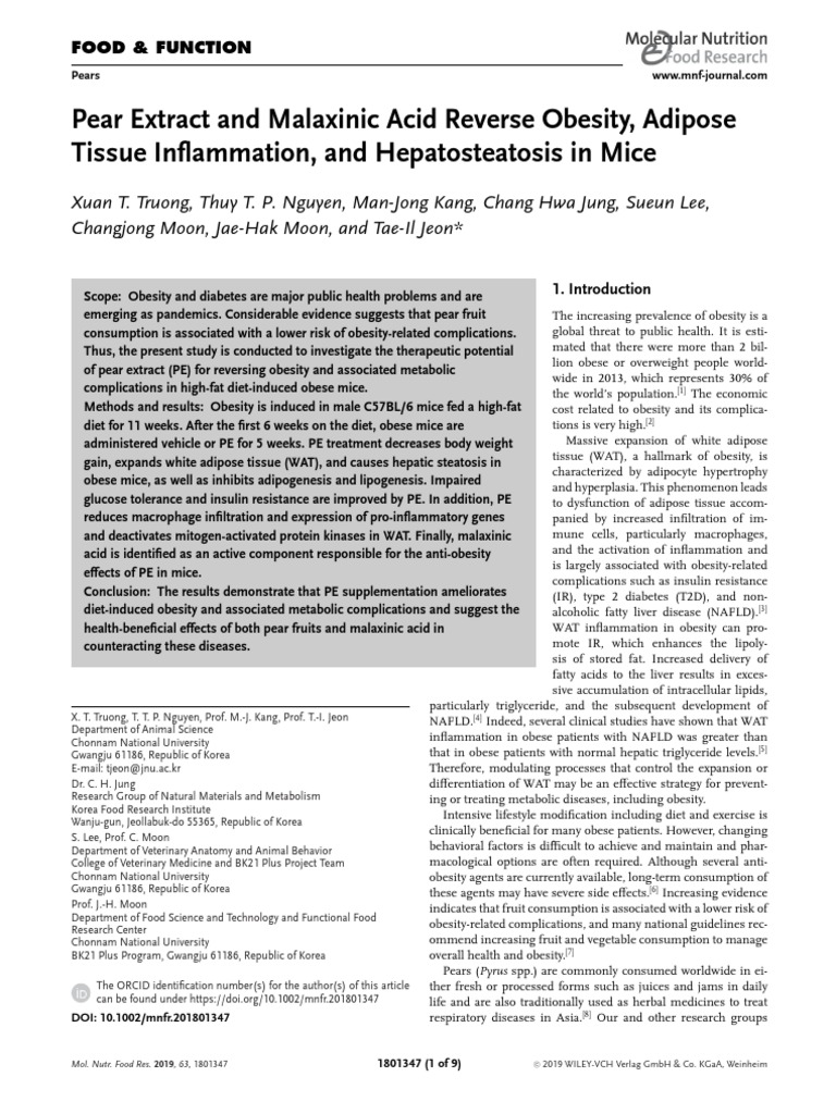 Pear Extract and Malaxinic Acid | PDF | Adipose Tissue | Adipocyte