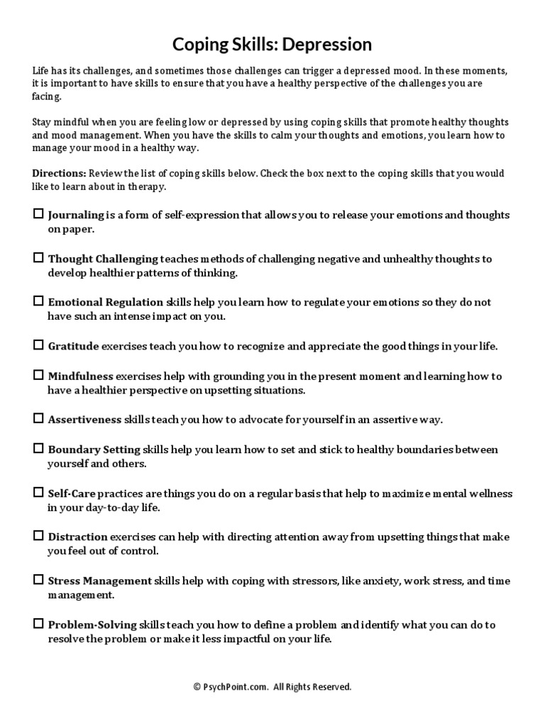 Coping Skills Depression | PDF