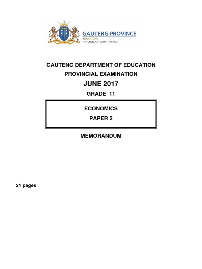 GR 11 Economics P2 Eng MEMO | PDF | Profit (Economics) | Elasticity ...