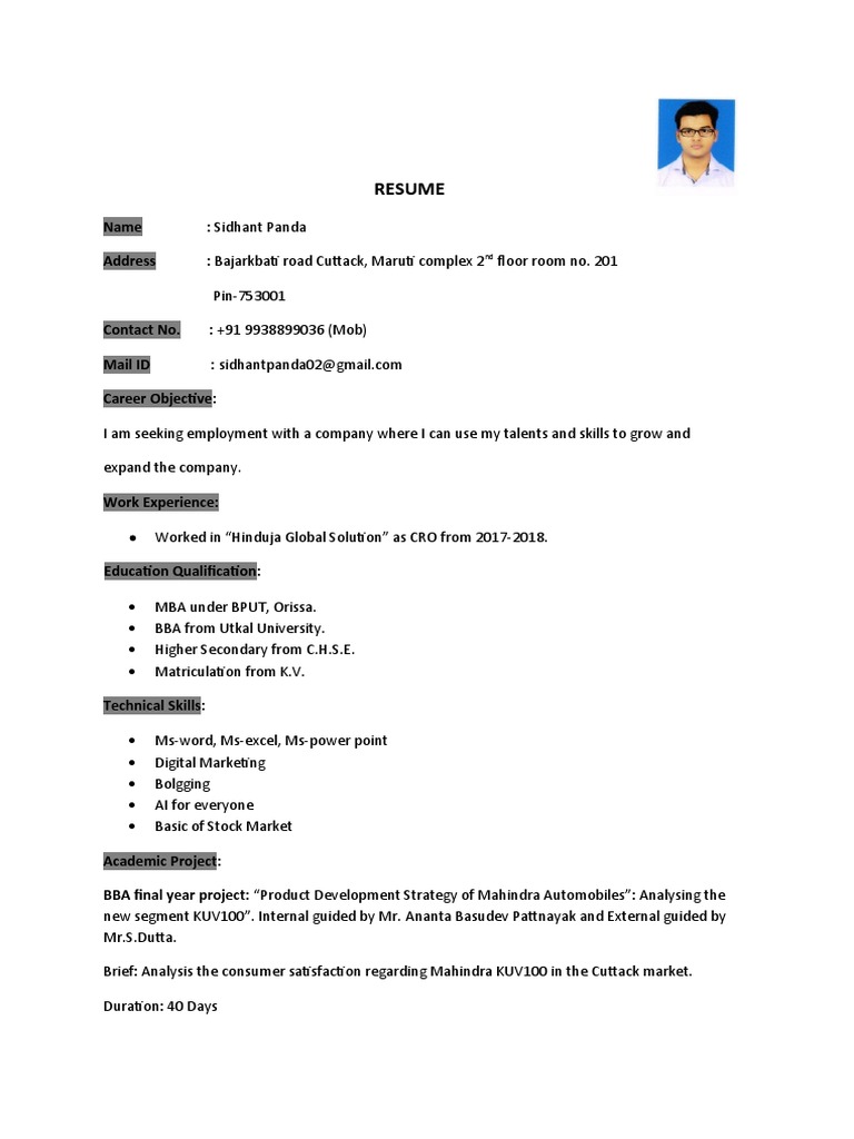 Sidhant Panda (Resume) | PDF