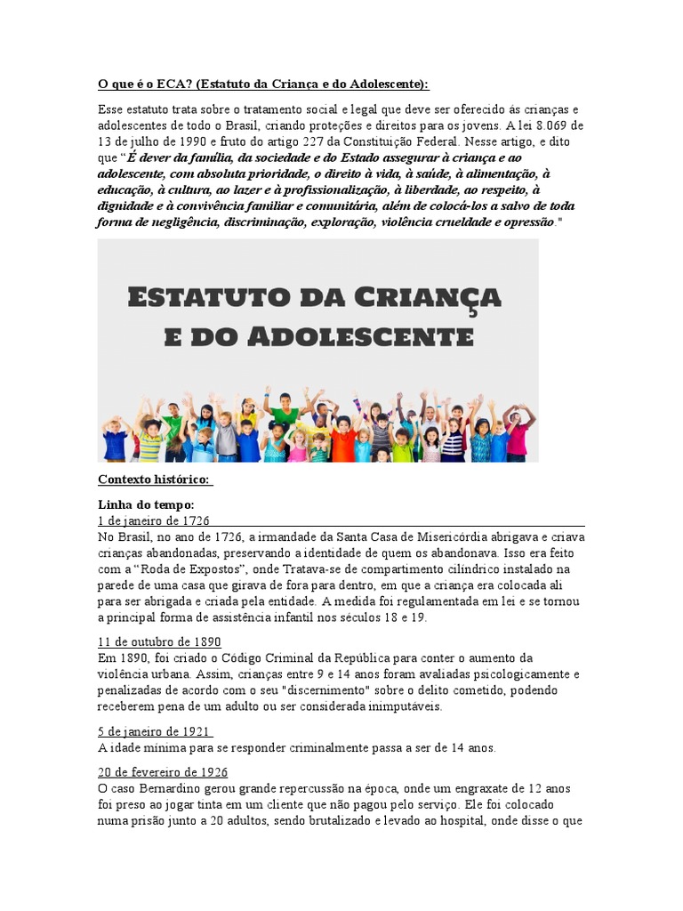 Eca Estatuto Da Criança E Do Adolescente Pdf Adolescência Brasil