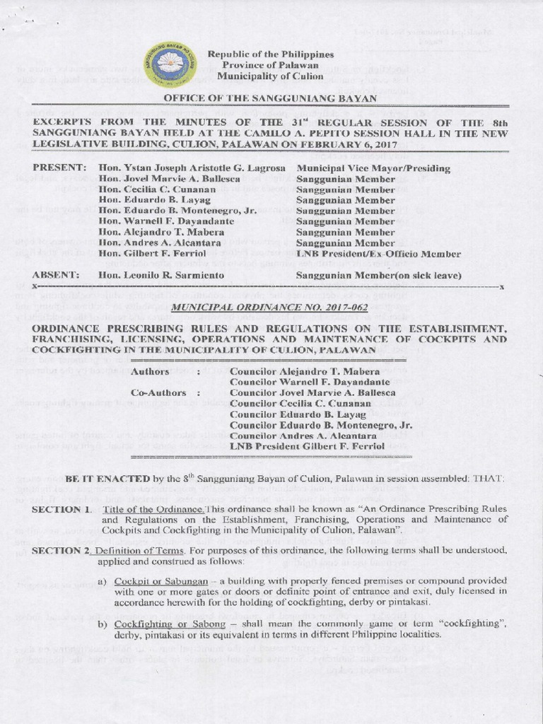 CULIION Municipal-Ordinance-No.-2017-062 | PDF