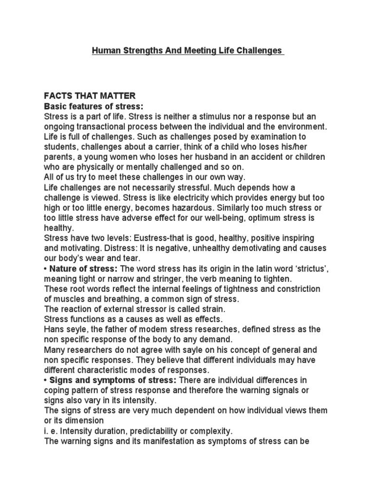 Human Strengths and Meeting Life Challenges | PDF | Stress (Biology ...