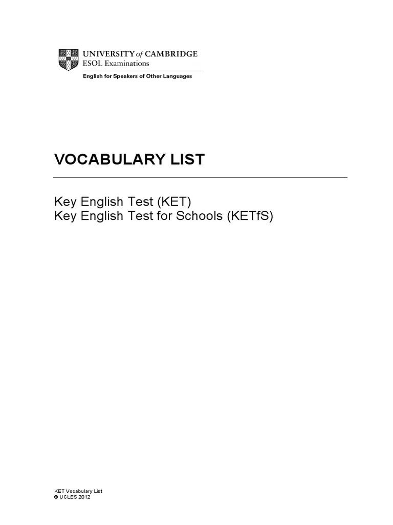 Ket Vocabulary List PDF Grammar Linguistics