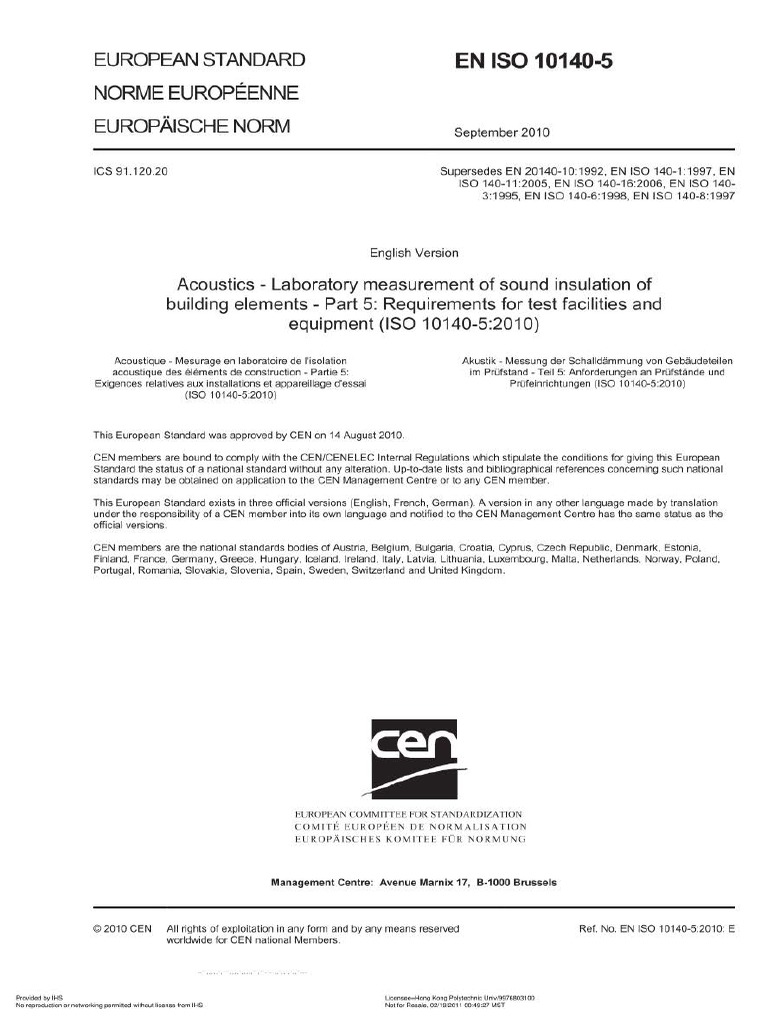 EN ISO 10140-5 p3 Acoustics | PDF