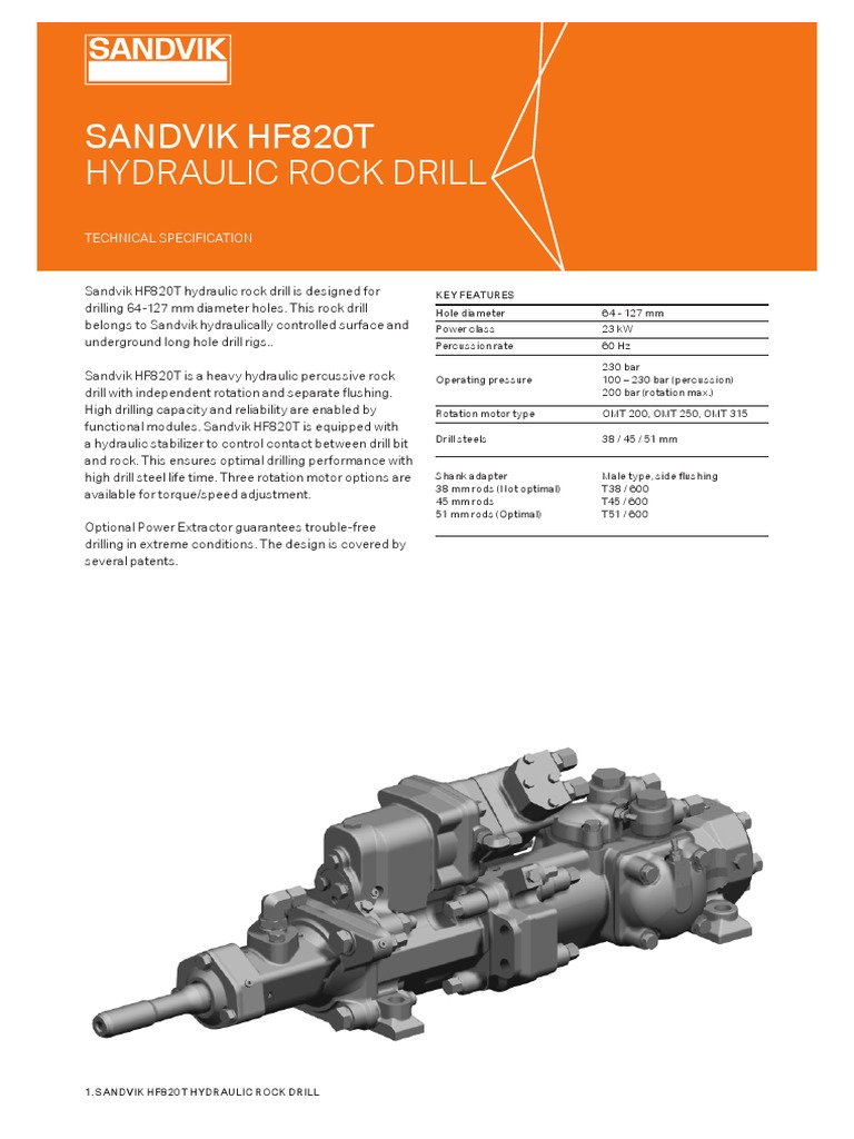Sandvik Hf820T Hydraulic Rock Drill: Technical Specification | Download ...