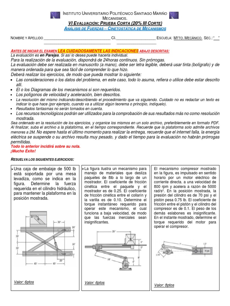 Eva. VI - Análisis Cinetostático de Mecanismos | PDF | Fricción | Máquinas