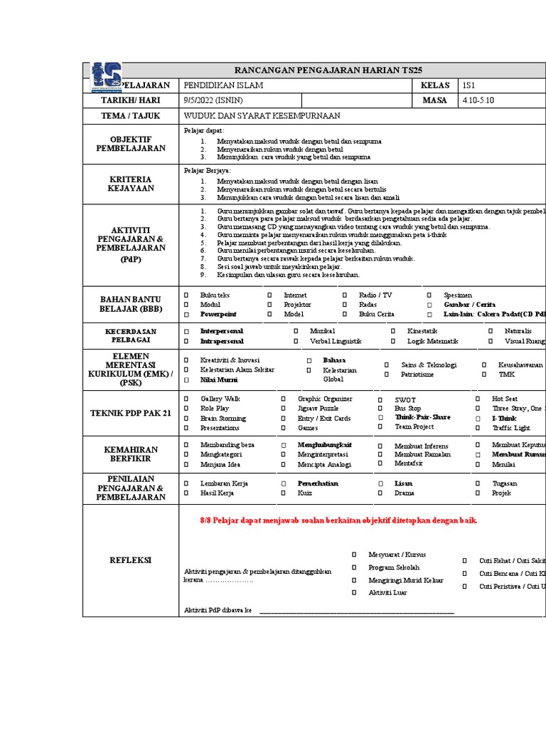 Contoh RPH Wuduk | PDF